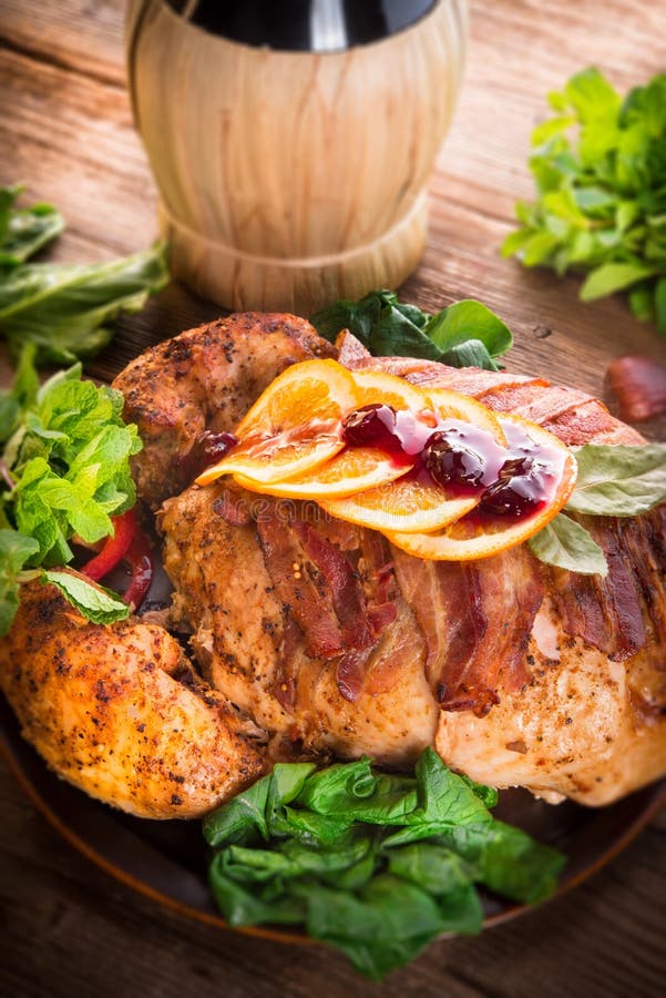 Baked Turkey with Chestnut Filling and Orange Stock Image - Image of ...