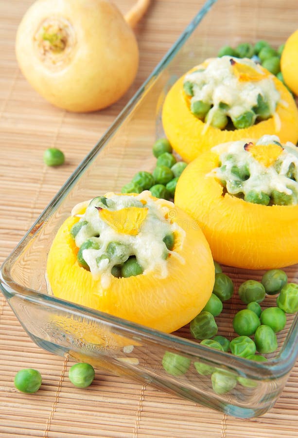 Baked Turnips, Stuffed with Green Peas and Cheese Stock Photo - Image ...