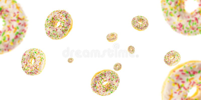 Baked Unhealthy Round. Falling Chocolate Donuts Isolated on White ...
