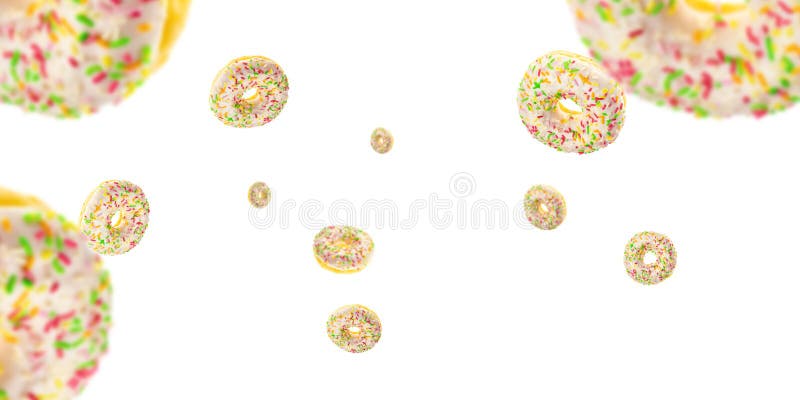 Baked Unhealthy Round. Falling Chocolate Donuts Isolated on White ...