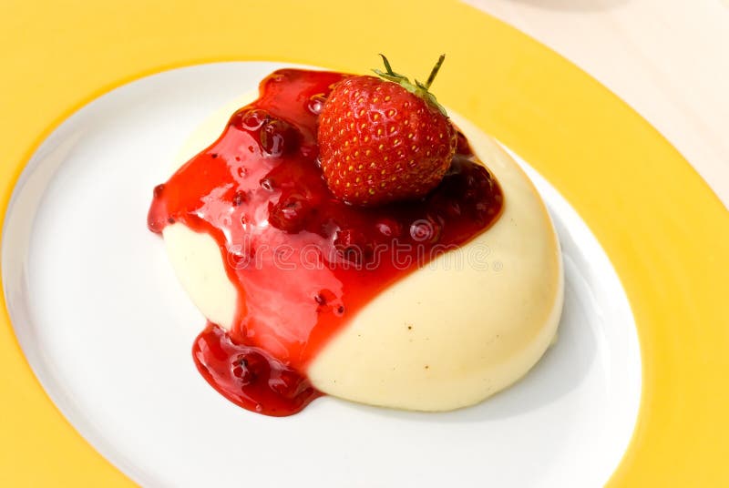A Baked Vanilla Pudding With Topping Of Red Currant Stock Image - Image ...