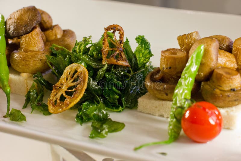 Baked Vegetables and Champignons on White Bread Stock Photo - Image of ...