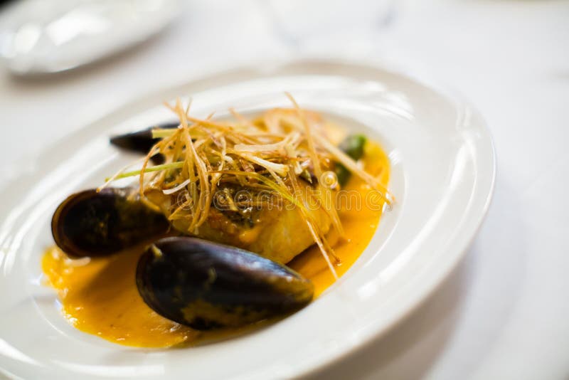 Baked White Fish with Mussels Stock Image - Image of fillet, mollusk ...