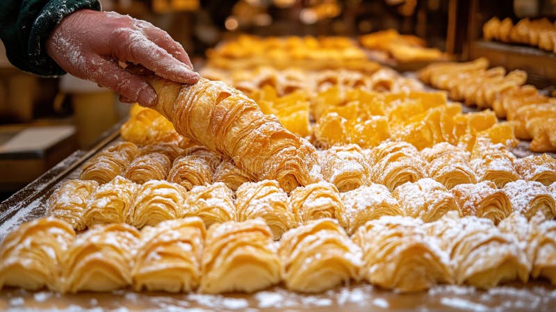 Baker Arranging Pastries, Market Stall, Powdered Sugar, Close-up Stock ...