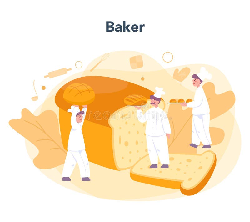 Baker and Bakery Concept. Chef in the Uniform Baking Bread Stock Vector ...