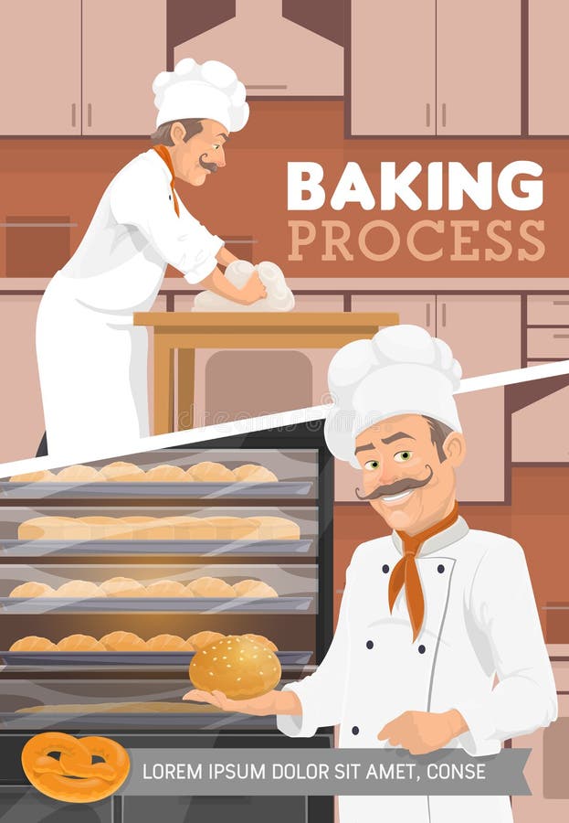 Baking Process, Baker Baking Bread and Desserts Stock Vector ...