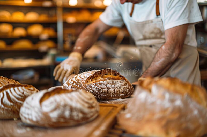 Baker Baking Bread in Bright Bakery Stock Illustration - Illustration ...