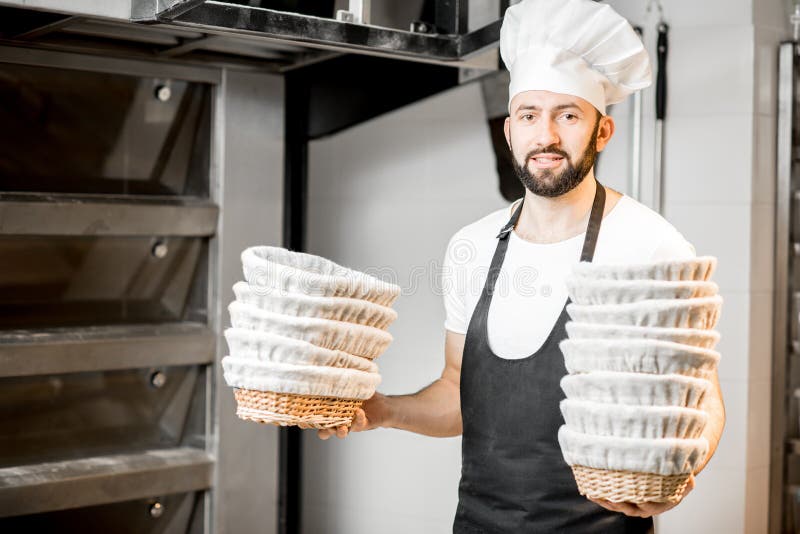 Baker with Baking Forms at the Bakery Stock Image - Image of apron ...
