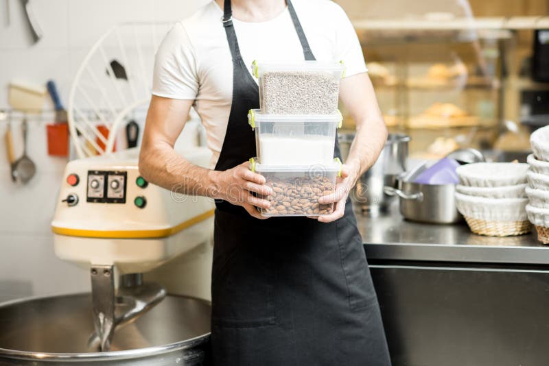 Baker with Baking Ingredients Stock Photo - Image of industry, forms ...