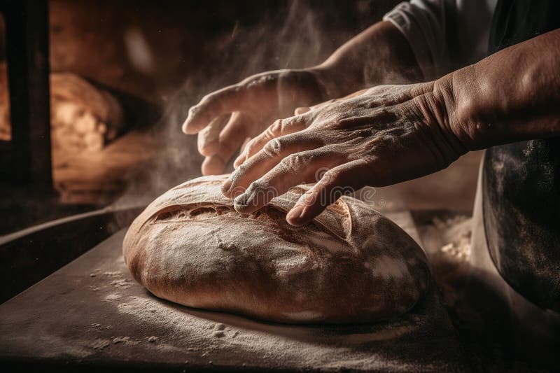 A Baker Baking Traditional, Healthy Bread in a Large Oven. Healthy Real ...