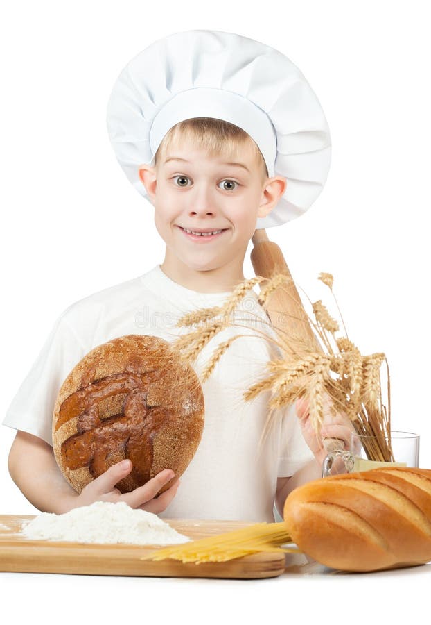 Cute Baker Boy with a Loaf of Rye Bread Stock Image - Image of pastries ...