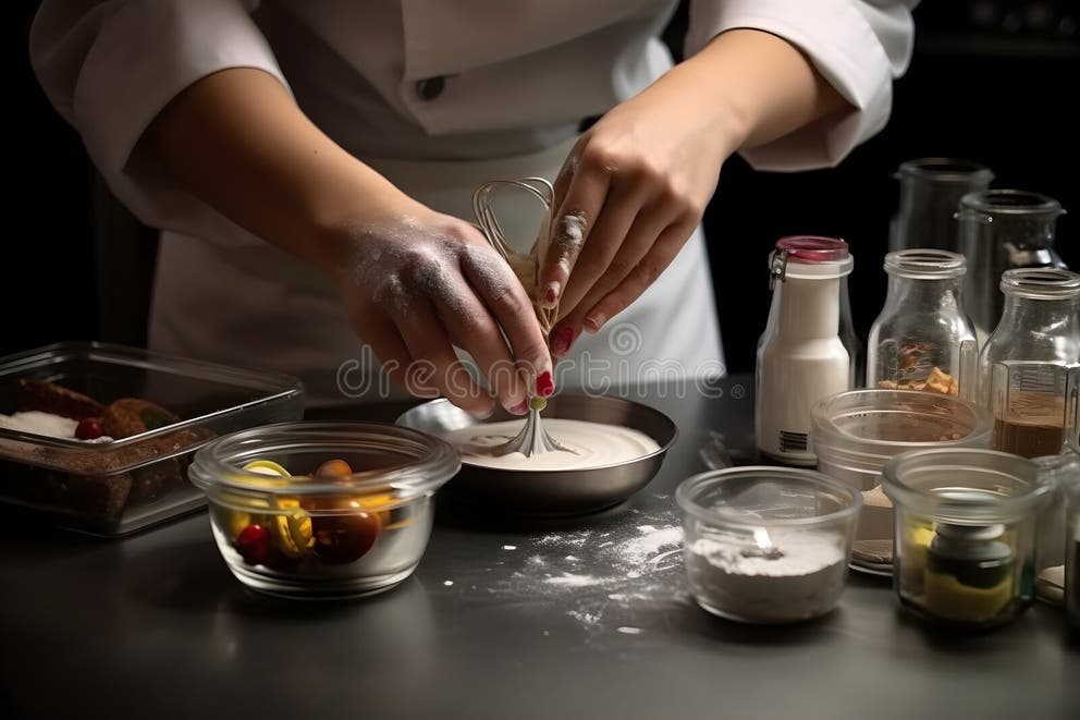 A Baker Carefully Measuring Ingredients for a Recipe, Emphasizing the ...