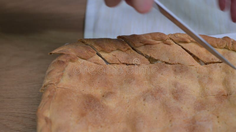 Chef Cutting Diagonal Lines on Top of Baked Dough Stock Footage - Video ...