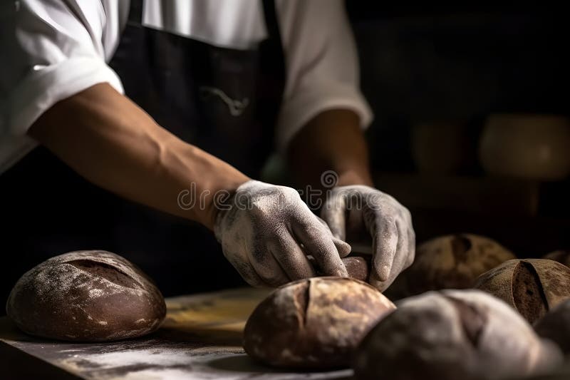 A Baker Carefully Shaping Artisanal Bread Loaves, Showcasing the ...