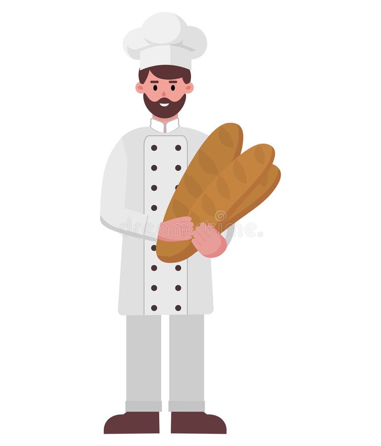 Baker with Chef Hat and Bread in Hand Stock Vector - Illustration of ...