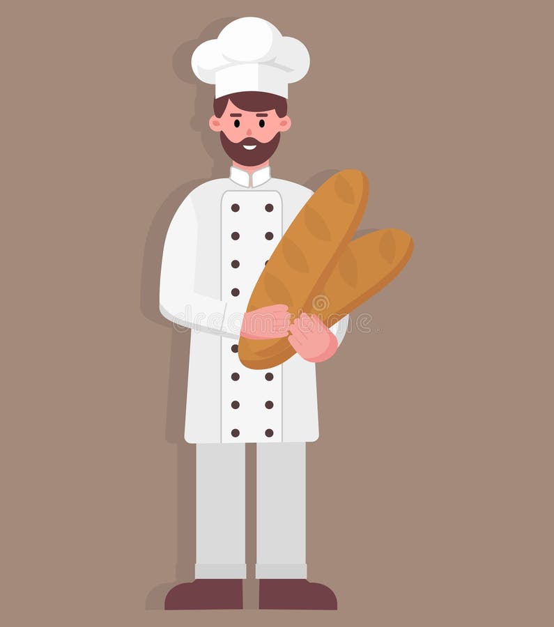 Baker with Chef Hat and Bread in Hand Stock Vector - Illustration of ...