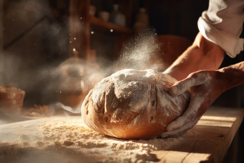 The Baker Chef Knead the Dough on the Bread Baking Table Stock ...