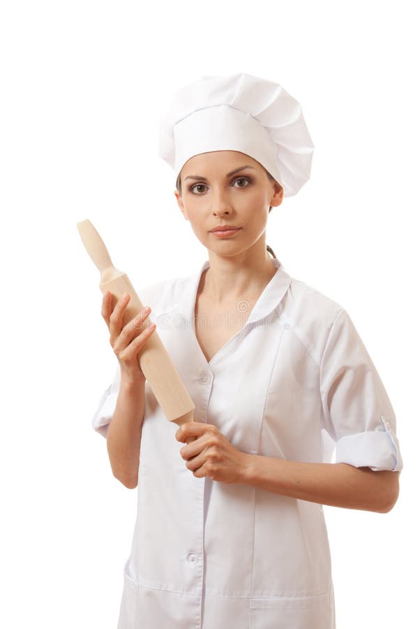 Baker / Chef Woman Holding Baking Rolling Pin Stock Image - Image of ...