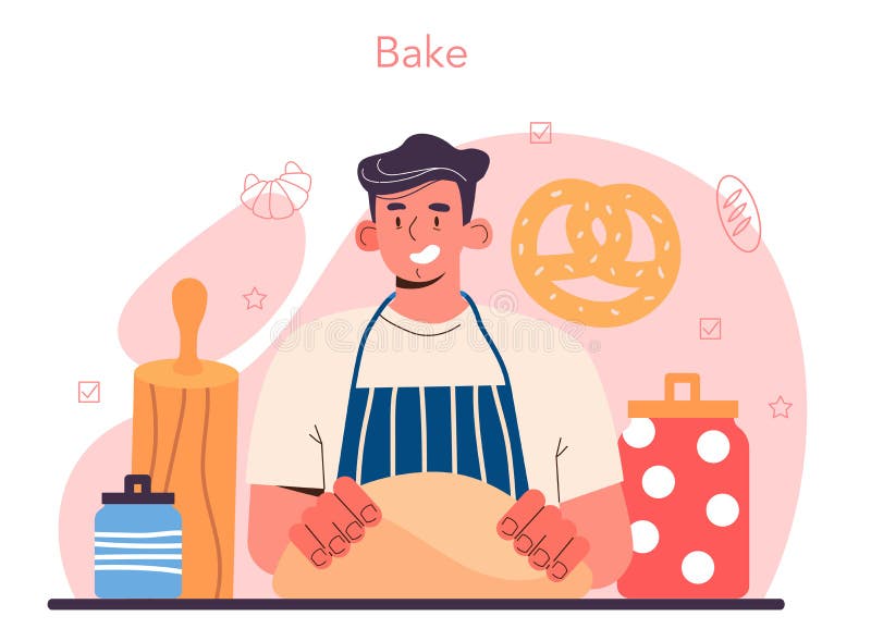 Baker Concept. Chef in the Uniform Baking Bread. Baking Pastry Process ...