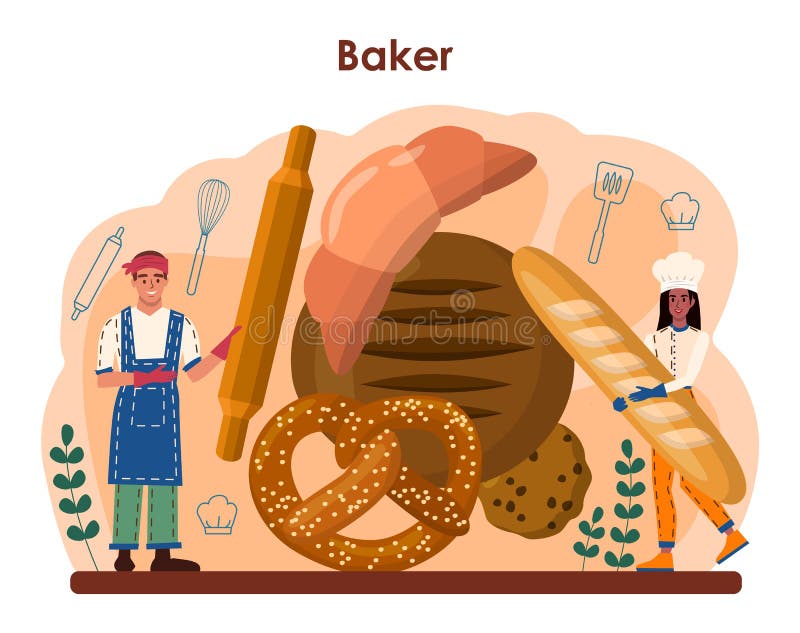 Baker Concept. Chef in the Uniform Baking Bread Stock Vector ...
