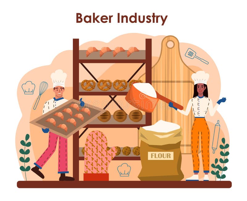 Baker Concept. Chef in the Uniform Baking Bread Stock Vector ...
