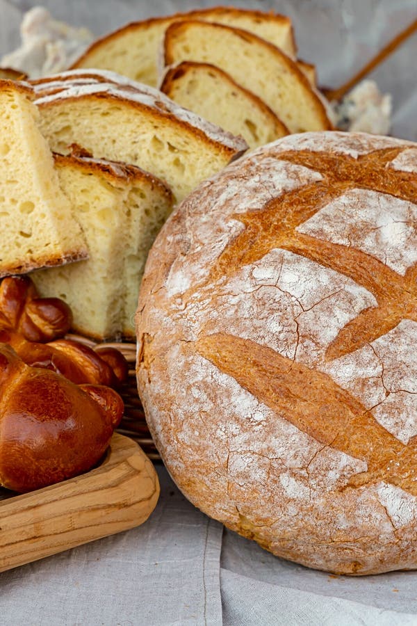 Fresh Rustic Crusty Bread Natural Delicious Round Large Loaf On The ...