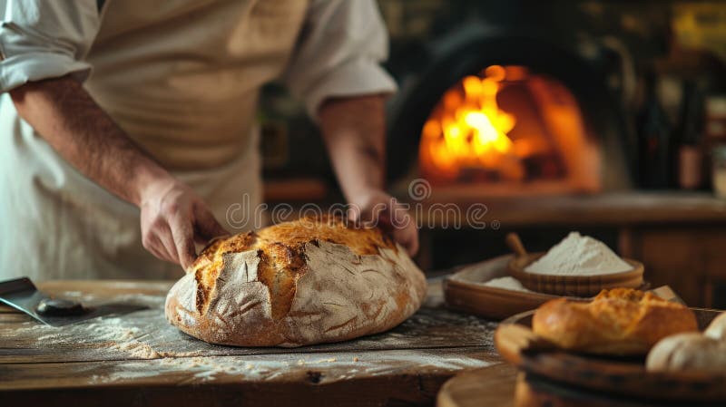 A Baker Crafts Bread Using Top Ingredients, Creating Flavorful Cuisine ...
