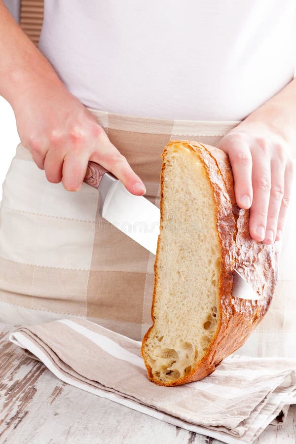 Baker Cutting Fresh Made Bread. Stock Image - Image of delicious, chef ...