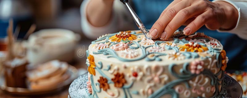 A Baker Decorating a Cake with Intricate Designs Inspired by ...