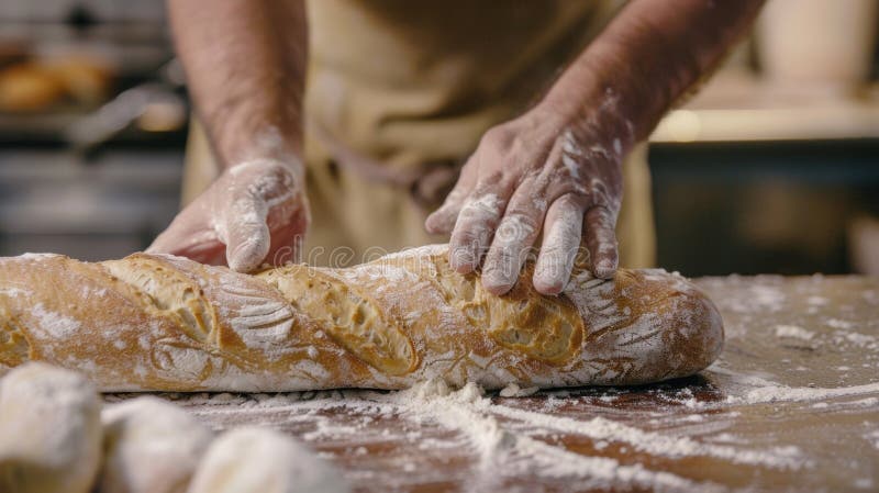 A Baker Expertly Shaping a Long Slender Loaf of Bread Their Movements ...