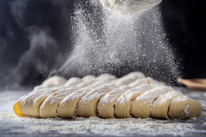 A Baker Expertly Sprinkles Flour Over Freshly Rolled Dough, Causing a ...