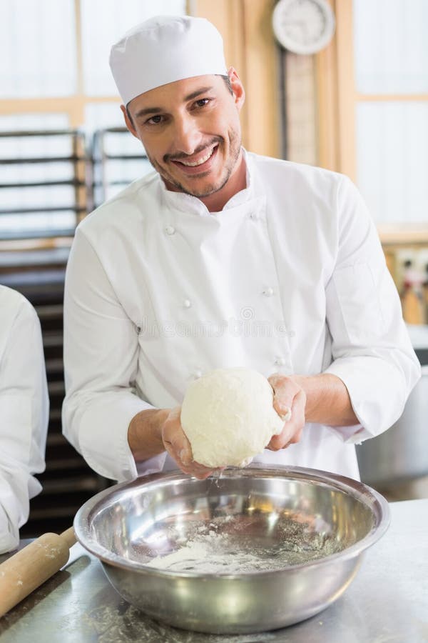Baker Forming Dough in Mixing Bowl Stock Photo - Image of caucasian ...