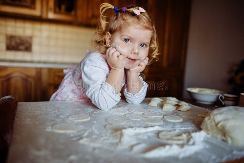 Baker Girl in Chef Hat at Kitchen Stock Image - Image of child, bakery ...