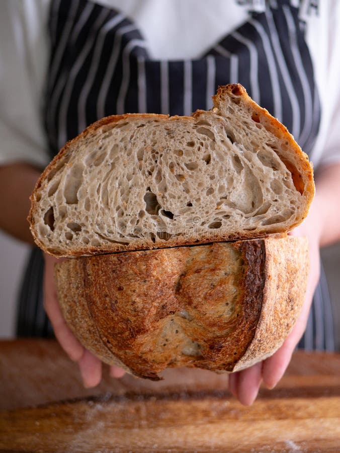 Baker Hand Presenting Homemade Sourdough Stock Image - Image of bakery ...