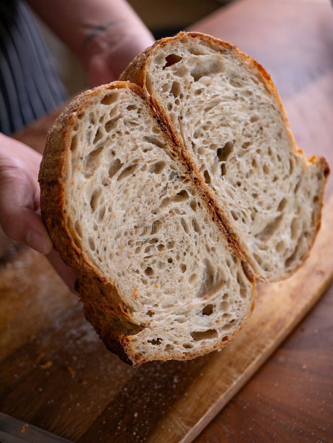 Baker Hand Presenting Homemade Sourdough Stock Image - Image of hand ...