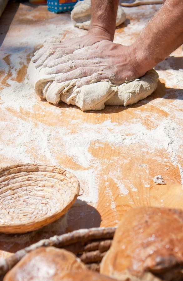 Baker hands kneading dough stock photo. Image of wood - 19551840