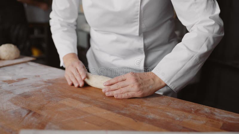 Baker Hands Work with Dough at Kitchen Stock Footage - Video of uniform ...