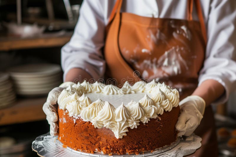 Baker with Heartshaped Cake Freshly Iced Stock Image - Image of icing ...