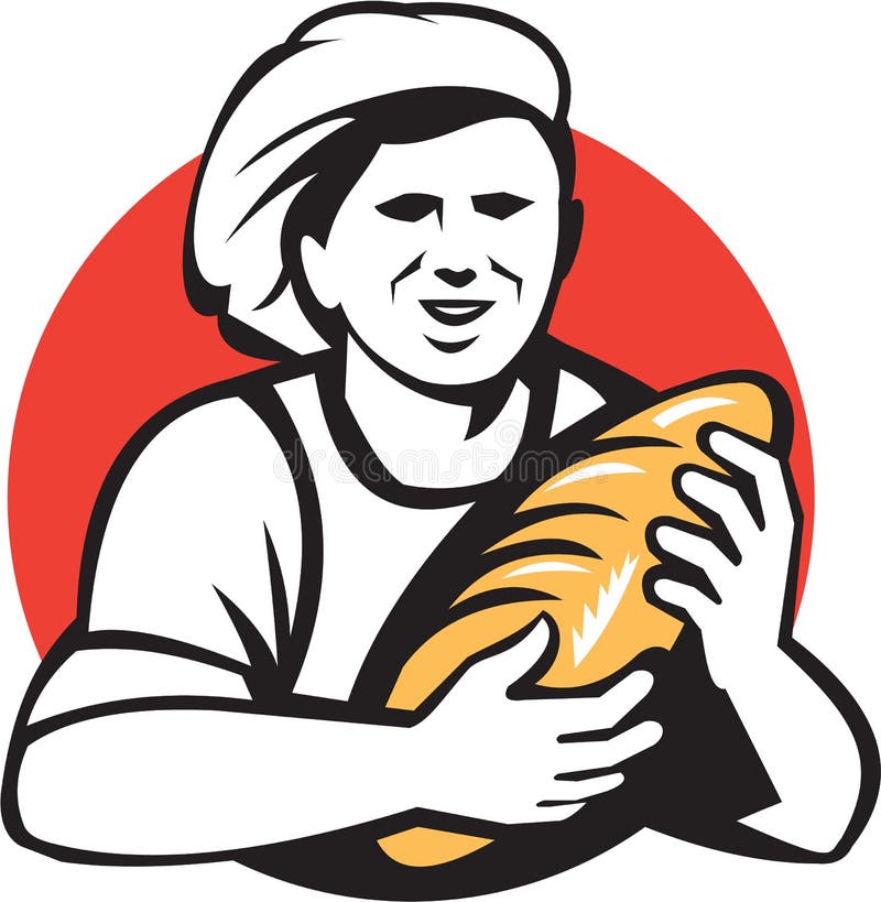 Bakery, Bakehouse Logo or Label. Happy Baker or Cook with Bread in Hand ...