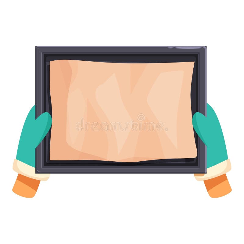 Baker Holding Empty Baking Sheet with Parchment Paper Stock ...