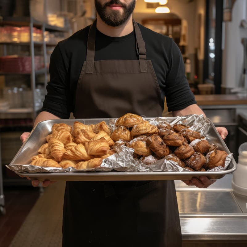 Baker Holding a Tray Full of Breads Inside a Bakery Stock Illustration ...