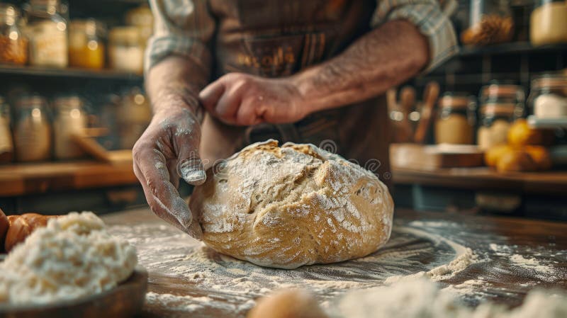Baker Kneading Bread Dough in a Bakery. Stock Image - Image of kneading ...