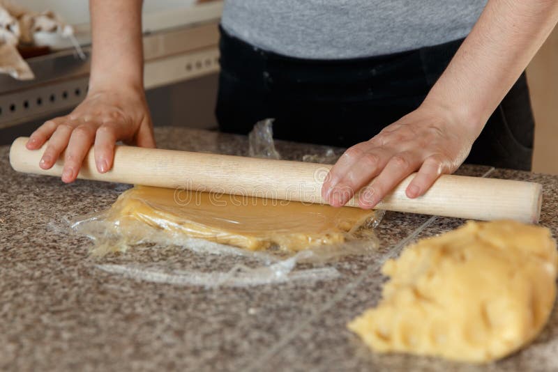 Baker Kneading Dough in Flour on Table Stock Photo - Image of handcraft ...