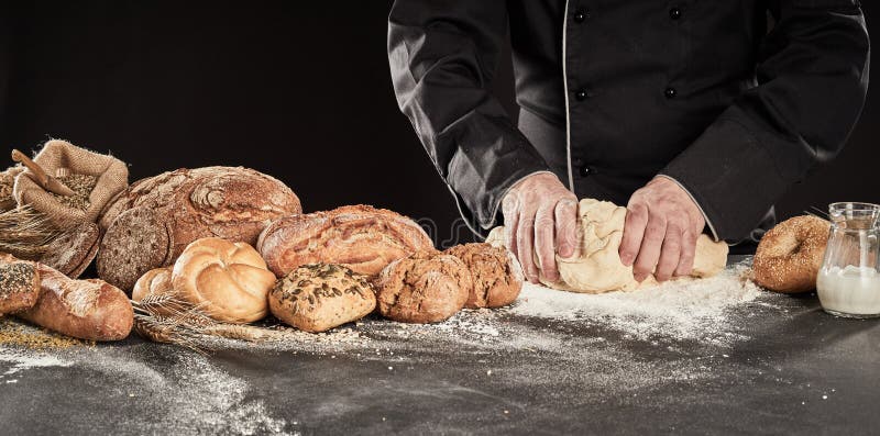 Baker Kneading Fresh Dough for Baking Bread Stock Photo - Image of ...