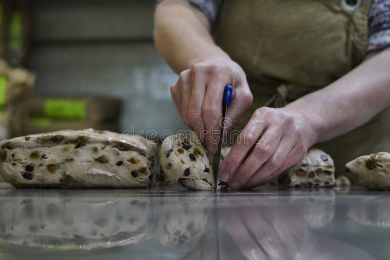 Baker making artisan bread stock image. Image of preparation - 195586907