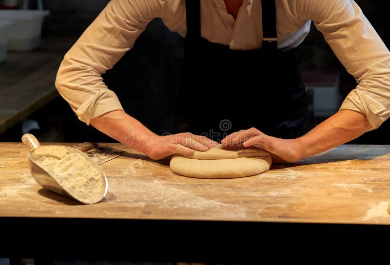 Baker Making Bread Dough at Bakery Kitchen Stock Image - Image of adult ...