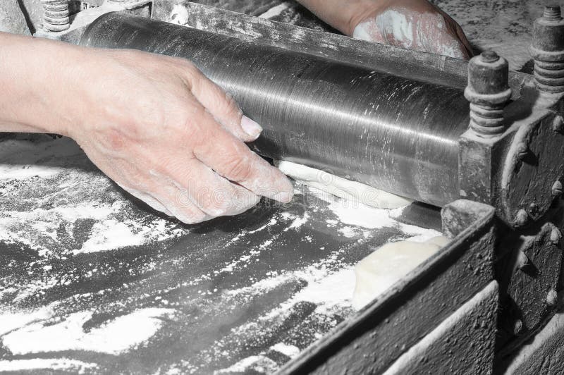 Baker Making Dough on Sheeter Stock Image - Image of cuisine, food ...