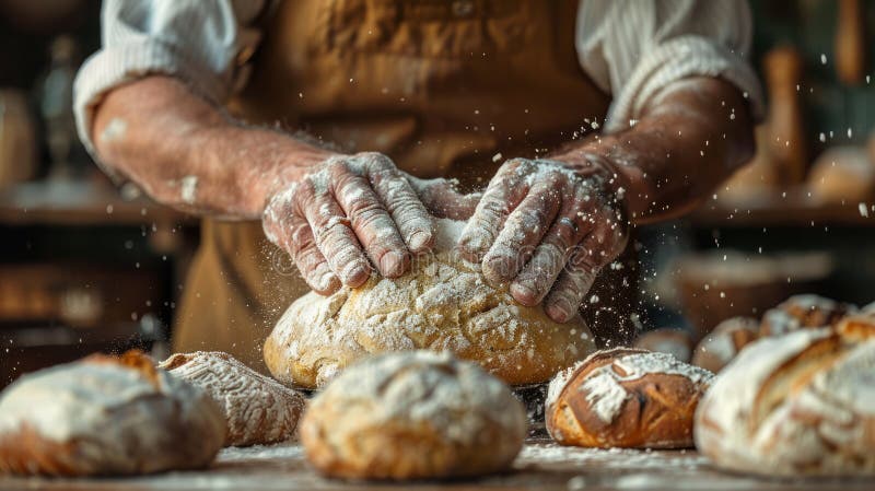 Baker Making Loaves of Bread Stock Photo - Image of kneading, hands ...