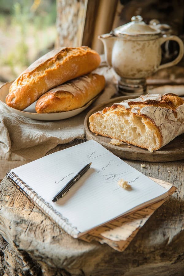 Baker Making Notes about Bread Recipe in Rustic Kitchen Stock Photo ...