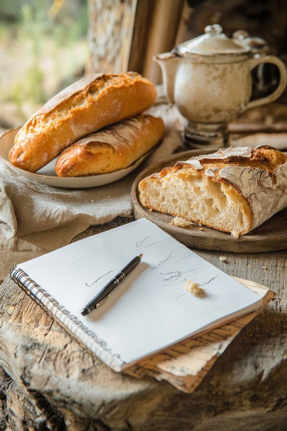 Baker Making Notes about Bread Recipe in Rustic Kitchen Stock Photo ...